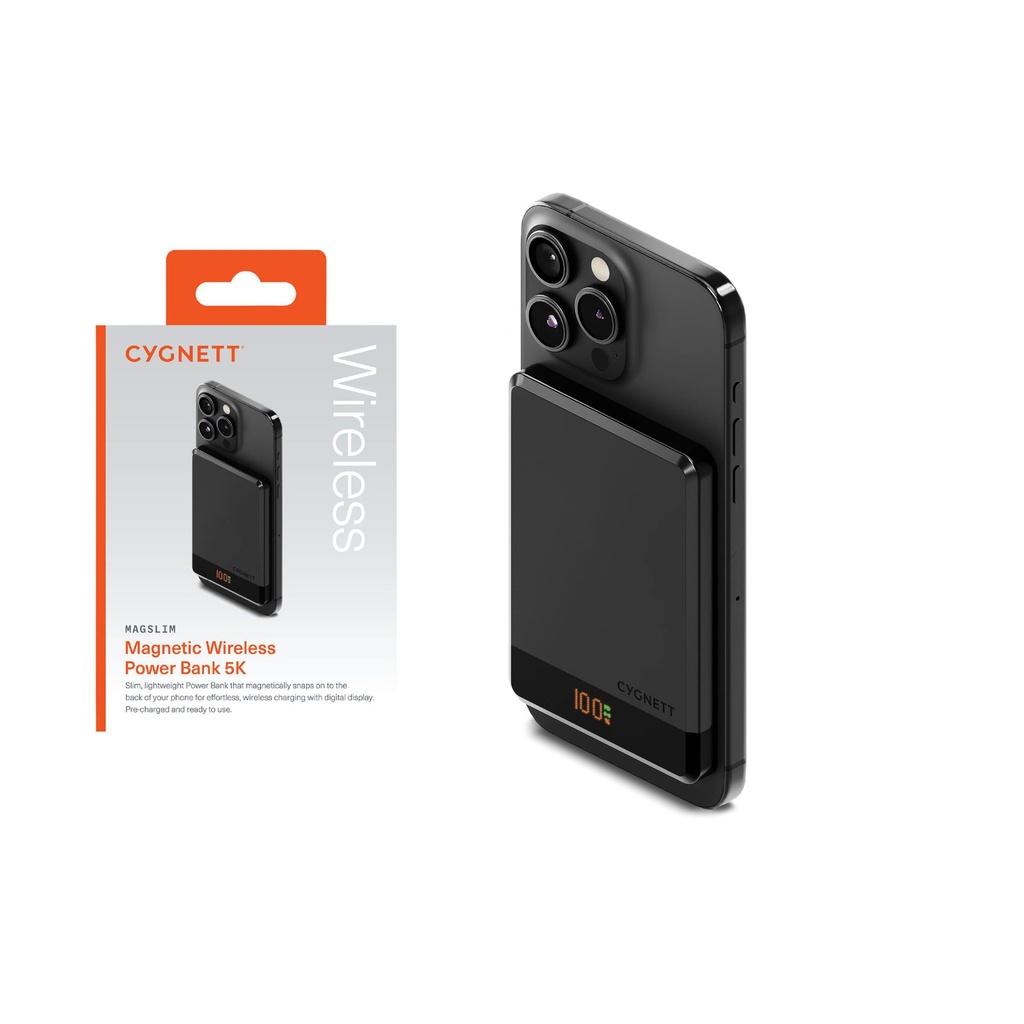 Cygnett MagSlim 5k Wireless Magnetic Power Bank Black | Oksouq