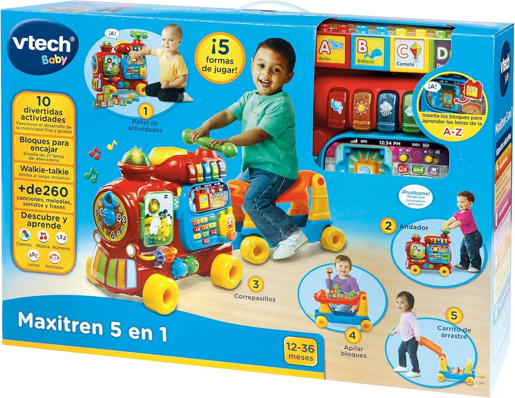 VTech Baby 5-in-1 Maxi Train Electronic Educational Toy Set | Oksouq